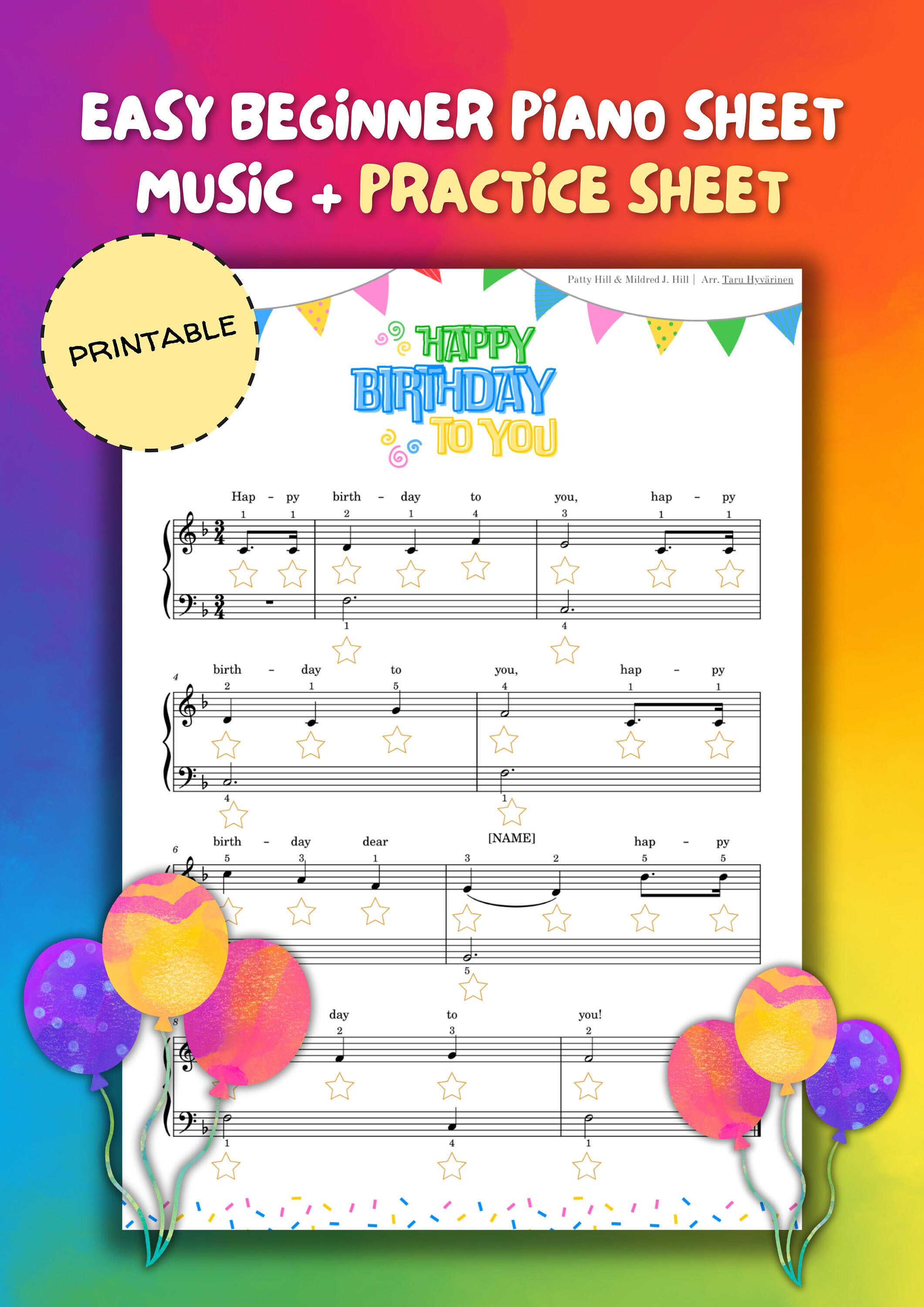 Beginner Piano Sheet Music: Happy Birthday Song + Practice (digital ...