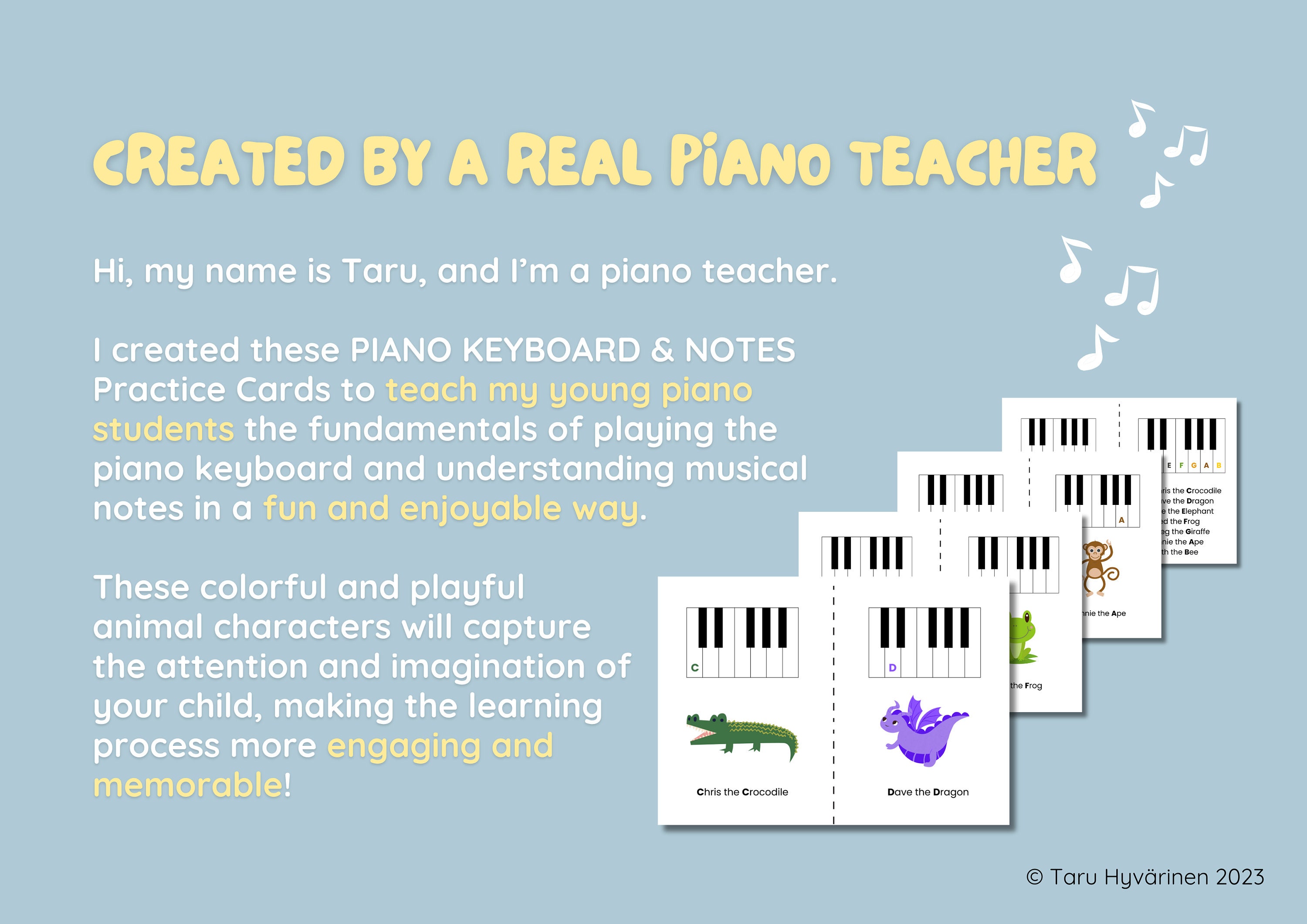 PIANO KEYBOARD & NOTES Practice Cards for Kids and Preschoolers | Easy ...