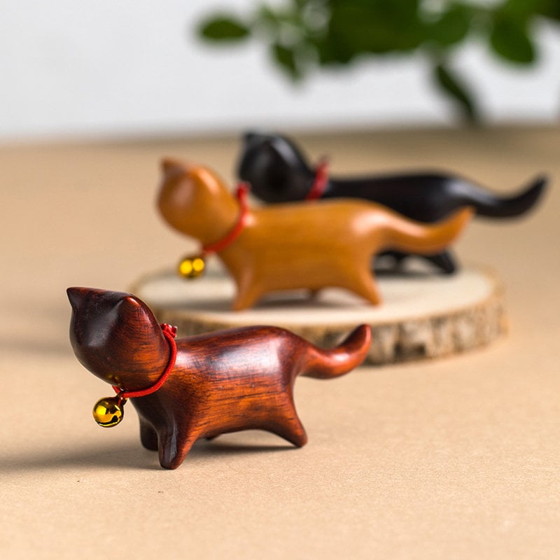 Cute Wooden Cats Wood Carvings Cat Ornaments Hand - Etsy