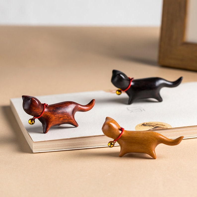 Cute Wooden Cats Wood Carvings Cat Ornaments Hand - Etsy