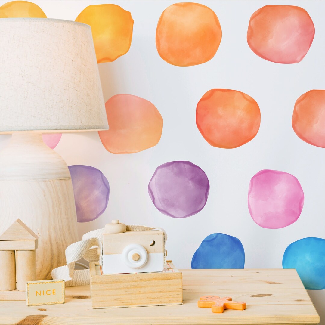 Watercolor Rainbow Dots wall Decal, Watercolor Polka Dots Wall Decal ...