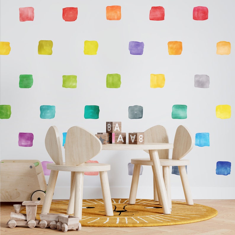 Watercolor Square Wall Decals: Rainbow Kids Room Decor - Etsy