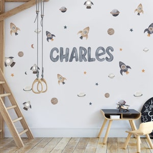 Personalized Space Wall Decals: Watercolor Planets, Rockets, Stars - Etsy