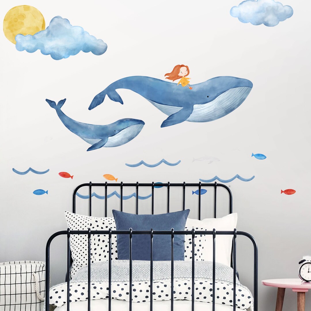 Watercolour Whale Wall Decal Set Sea Animals Wall Decal - Etsy