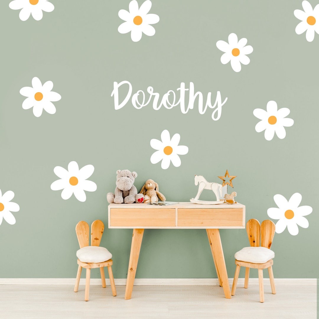 Personalized Daisy Flowers Wall Decals, Boho Nursery Decor, Kids Room ...