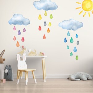 Watercolor Cloud and Raindrops Wall Decals, Rainbow Raindrops, Weather ...