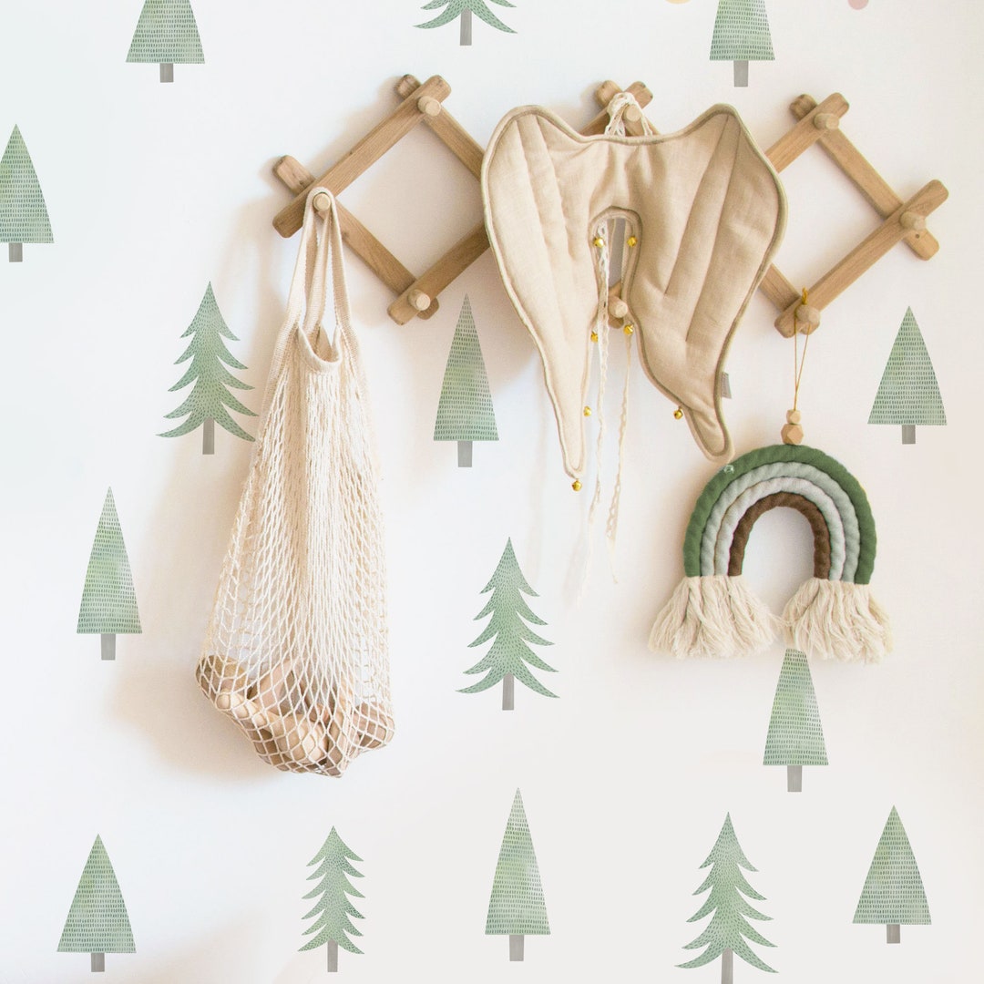 Boho Pine Tree Wall Decal Set, Scandi Forest Trees, Christmas Pine Tree ...