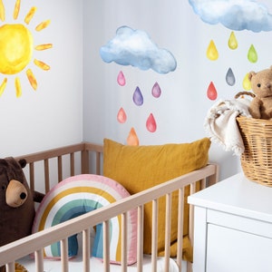 Watercolor Cloud and Raindrops Wall Decals, Rainbow Raindrops, Weather ...