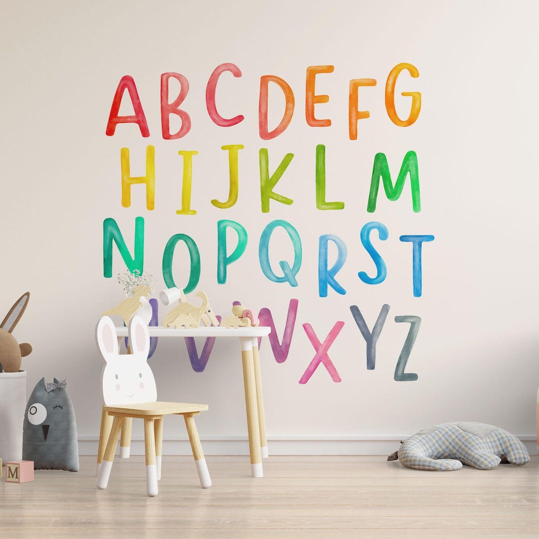 Watercolor Rainbow Alphabet Wall Decal: Kids Room Decor - Etsy