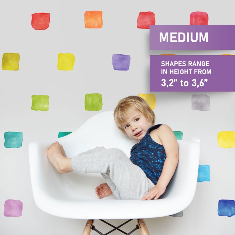 Watercolor Square Wall Decals: Rainbow Kids Room Decor - Etsy