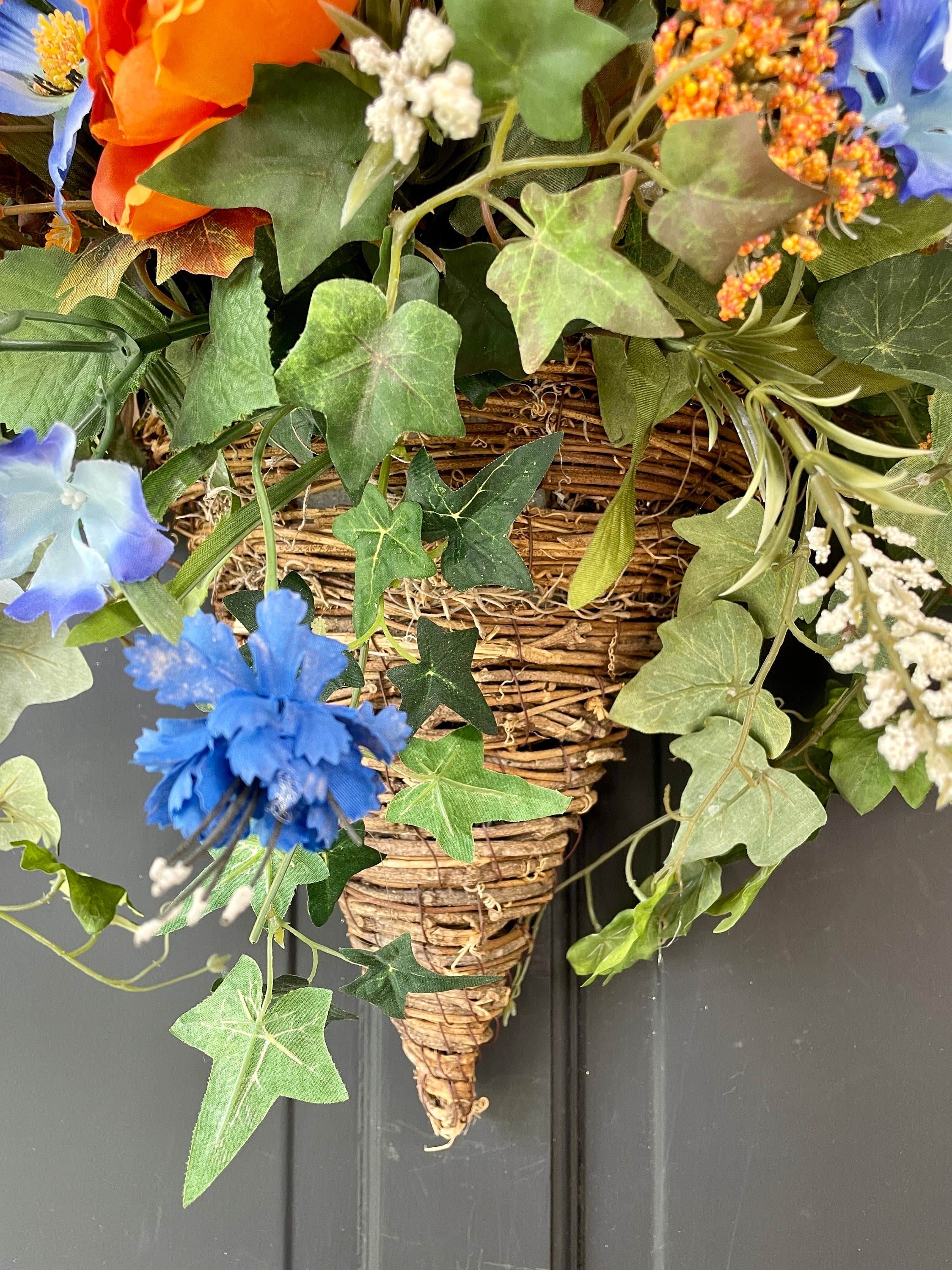 Orange and Blue Wall Basket, Year Round Wall Basket, Orange and Blue ...