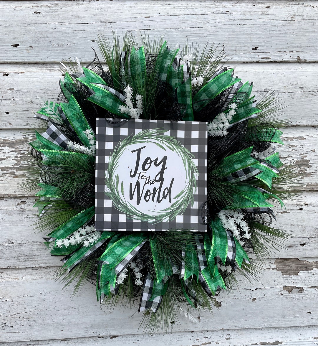 Emerald Green Buffalo Check Wreath, Emerald Green Christmas Wreath ...