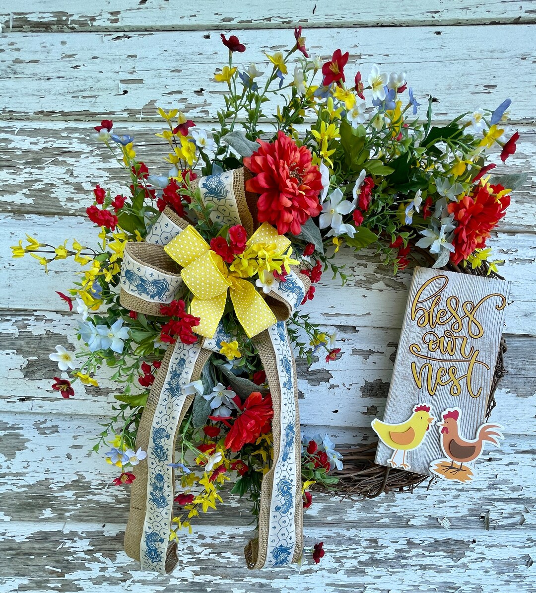 Chicken Decor Wreath, Wreath With Chicken Theme, Chicken Decor, Decor ...