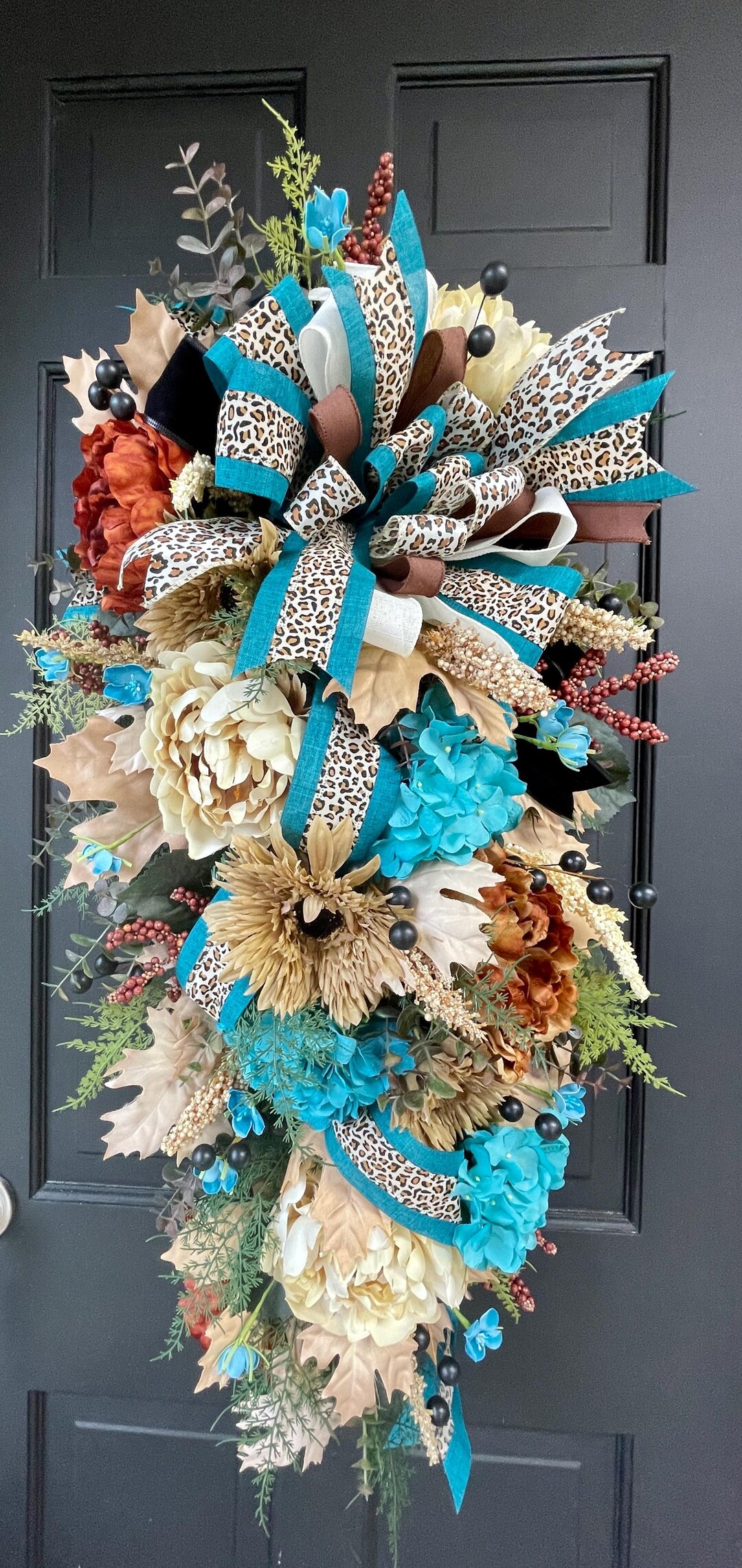 BIG Bold Modern Farmhouse Swag, Fall or Everyday Teal Leopard Home ...