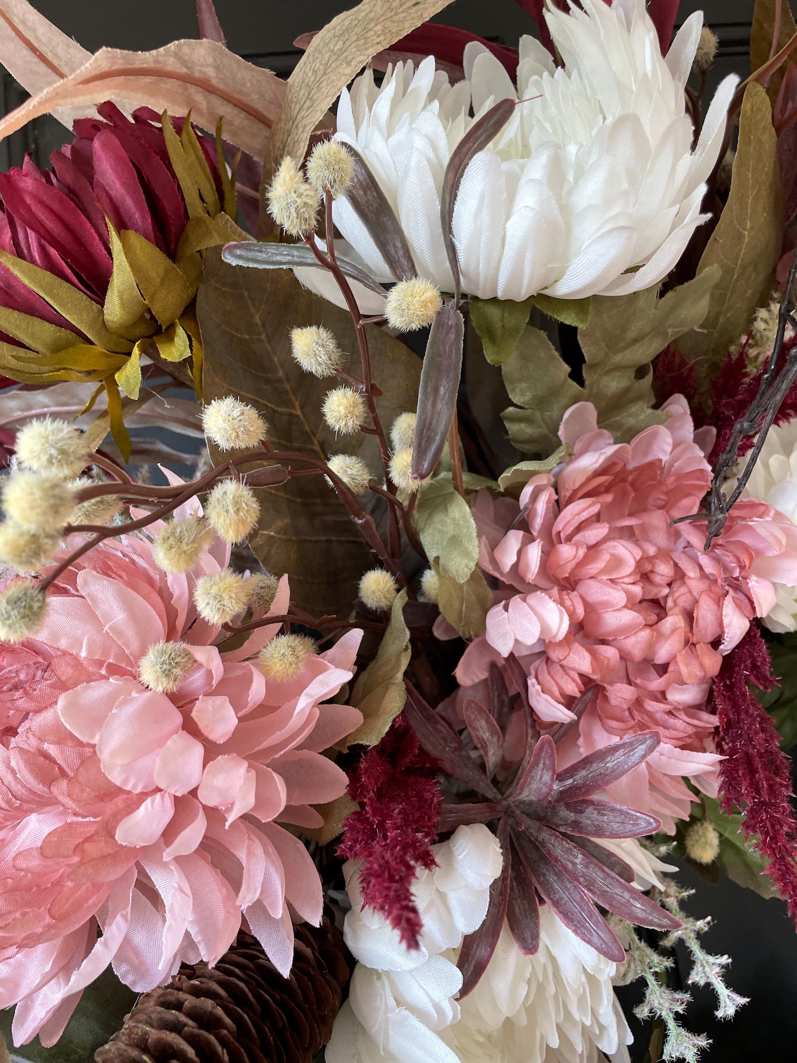 Large Fall Burgundy and Mauve Front Door Wreath, White Chrysanthemums ...