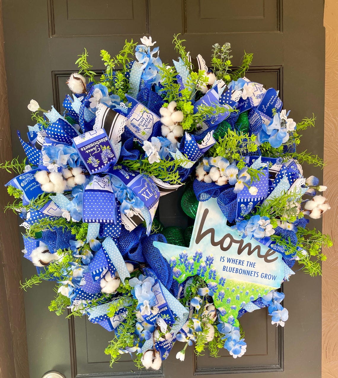 Texas Bluebonnet Wreath, Bluebonnets and Cotton, Front Door Blue Mesh ...