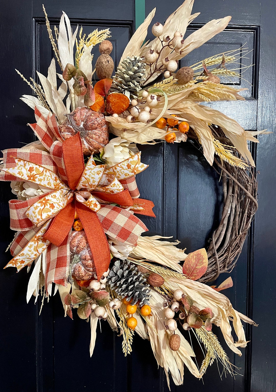 Rustic Fall Harvest Wreath, Farmhouse Fall Wreath, Orange and Cream ...