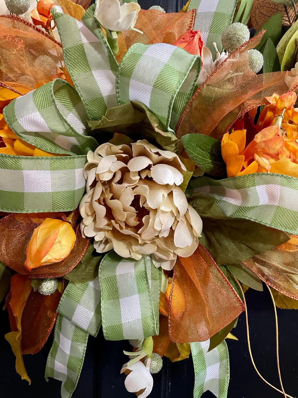 Orange and Green Fall Wreath, Orange Fall Wreath, Fall Front Door ...