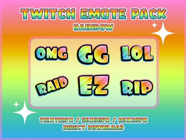 Twitch Emote Pack Rainbow Instant Download 112x112px / 56x56px ...