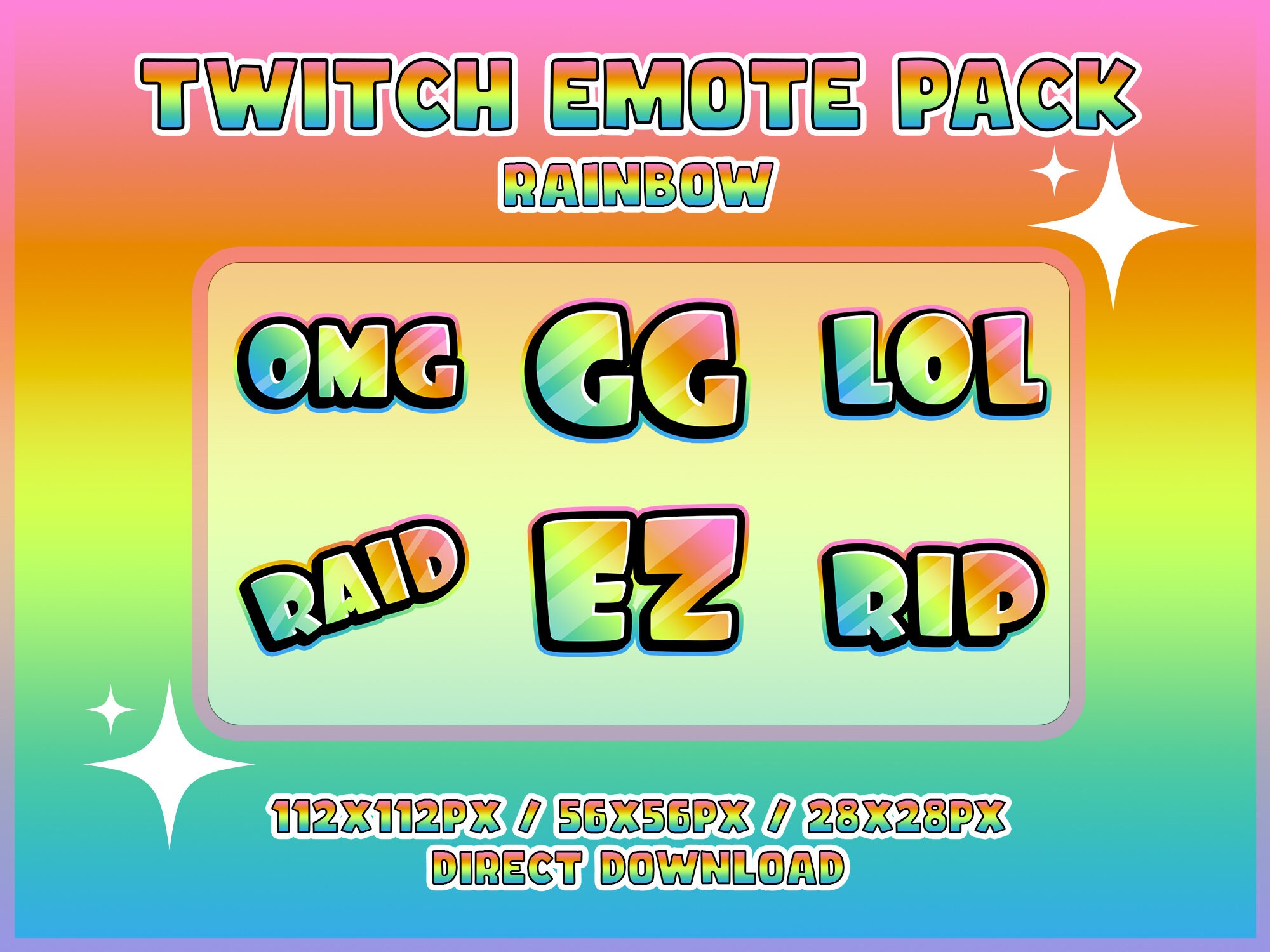 Twitch Emote Pack Rainbow Instant Download 112x112px / 56x56px ...