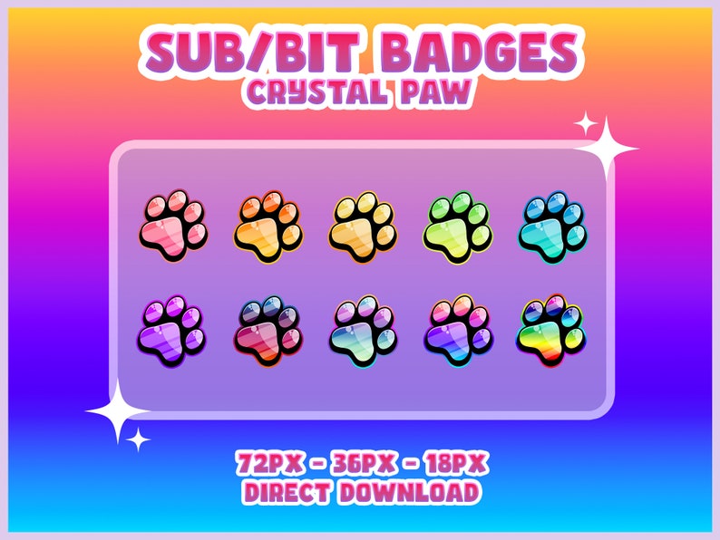 10x Crystal Paw Twitch Sub/bit Badges Direct Download 18x18px, 36x36px ...