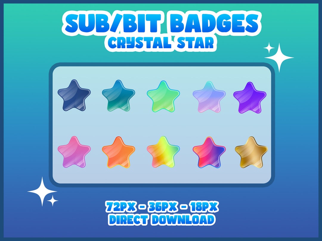 10x Crystal Star Twitch Sub/bit Badges Direct Download 18x18px, 36x36px ...