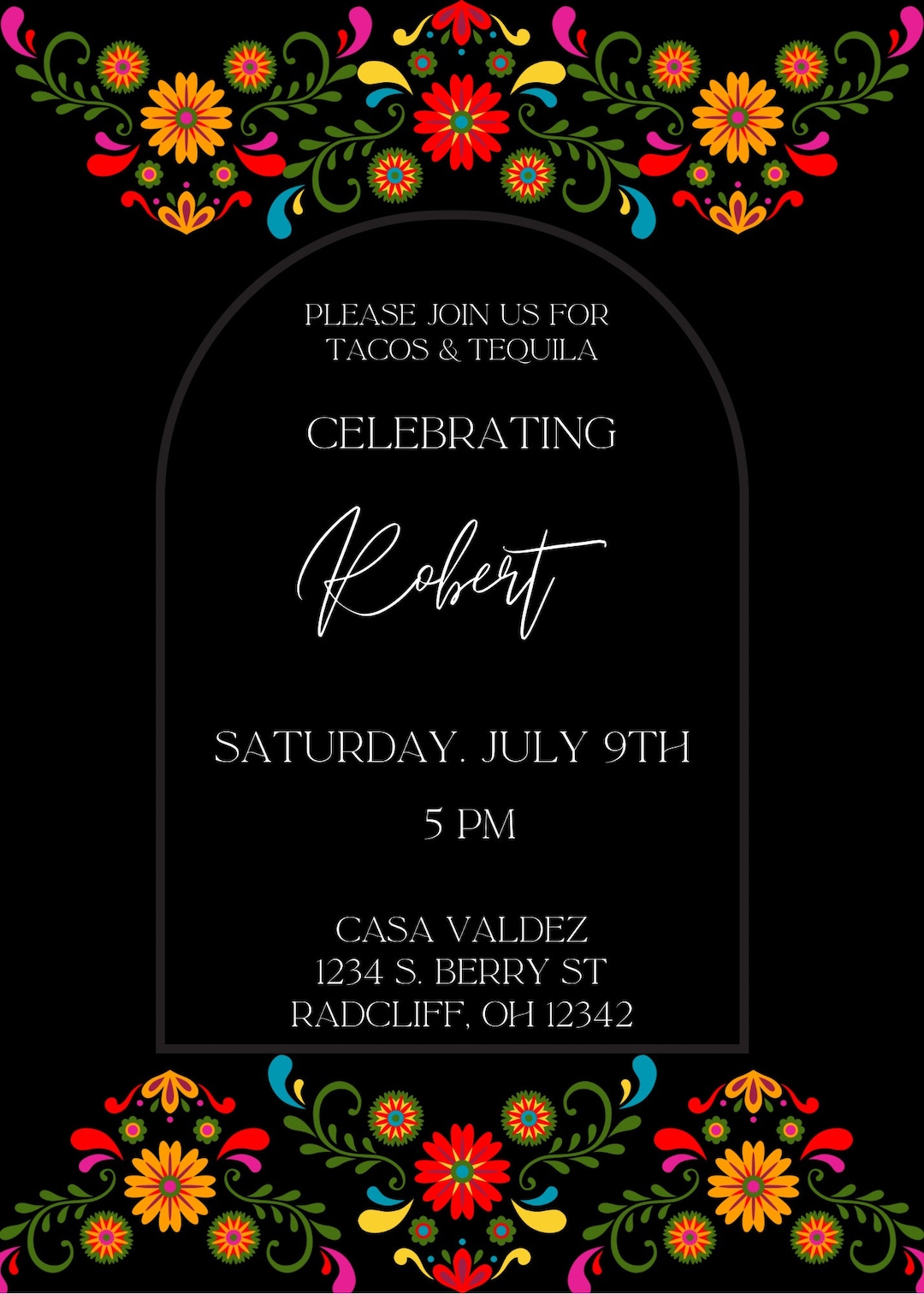 Editable Mexican Fiesta Floral Birthday, Minimal Invitation Spanish ...