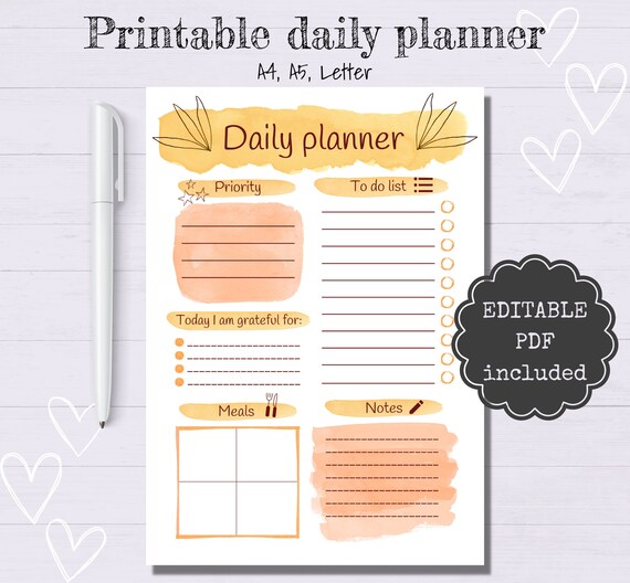 Cute Daily Planner Printable Editable Daily Planner to Do - Etsy