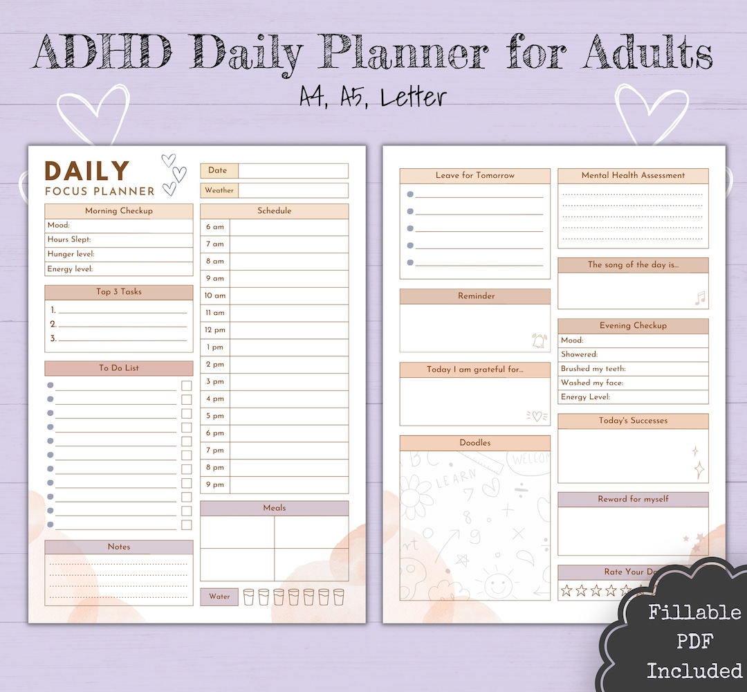 ADHD Planner, Daily Planner Printable, Daily Focus Planner, Daily ...