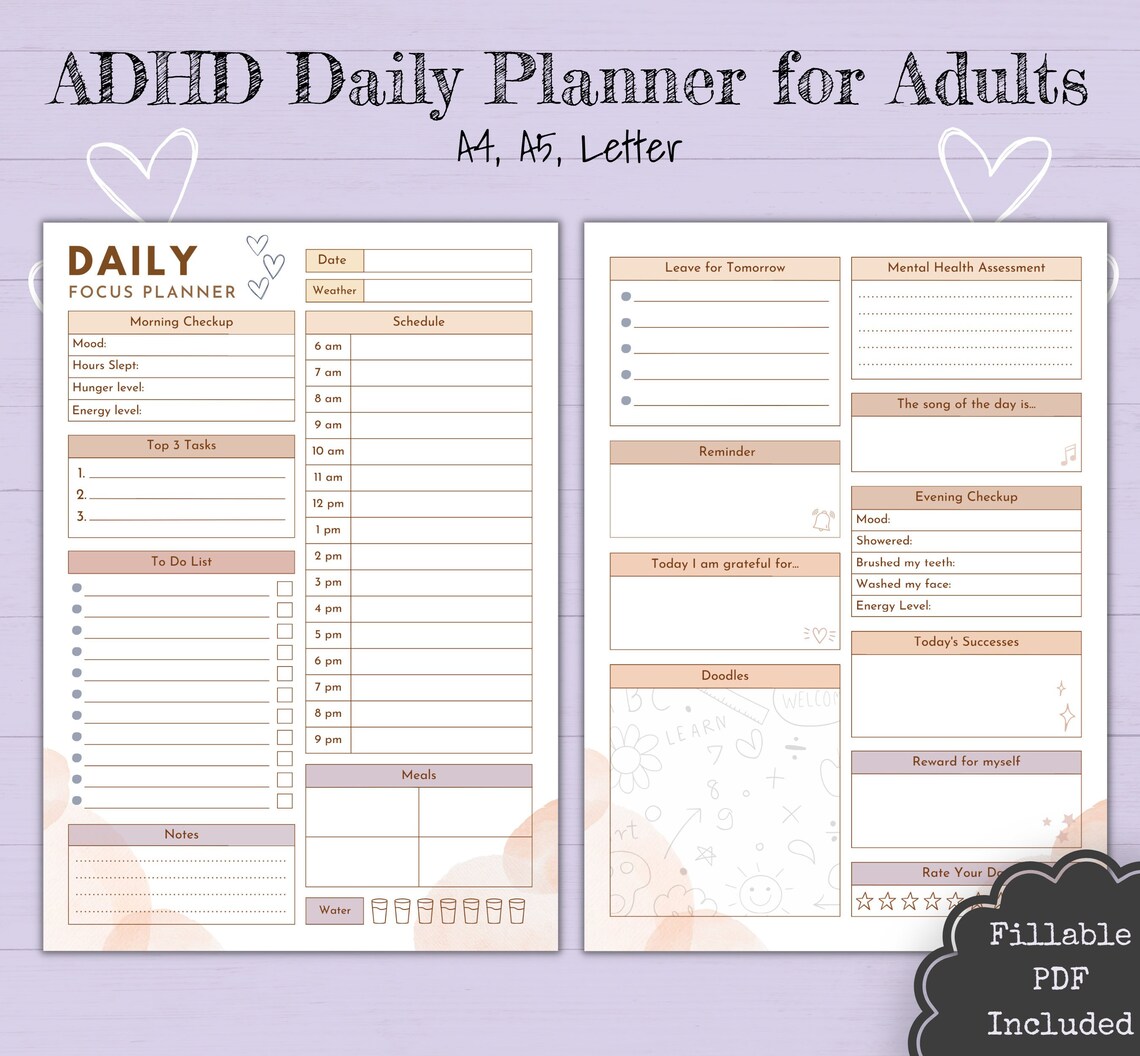 ADHD Planner Daily Planner Printable Daily Focus Planner - Etsy