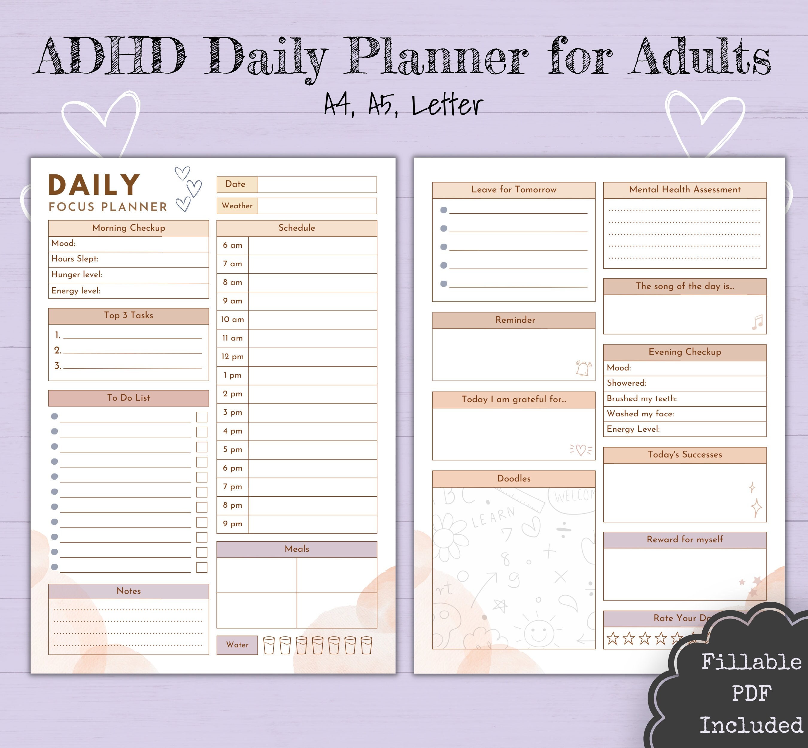 ADHD Planner Daily Planner Printable Daily Focus Planner - Etsy