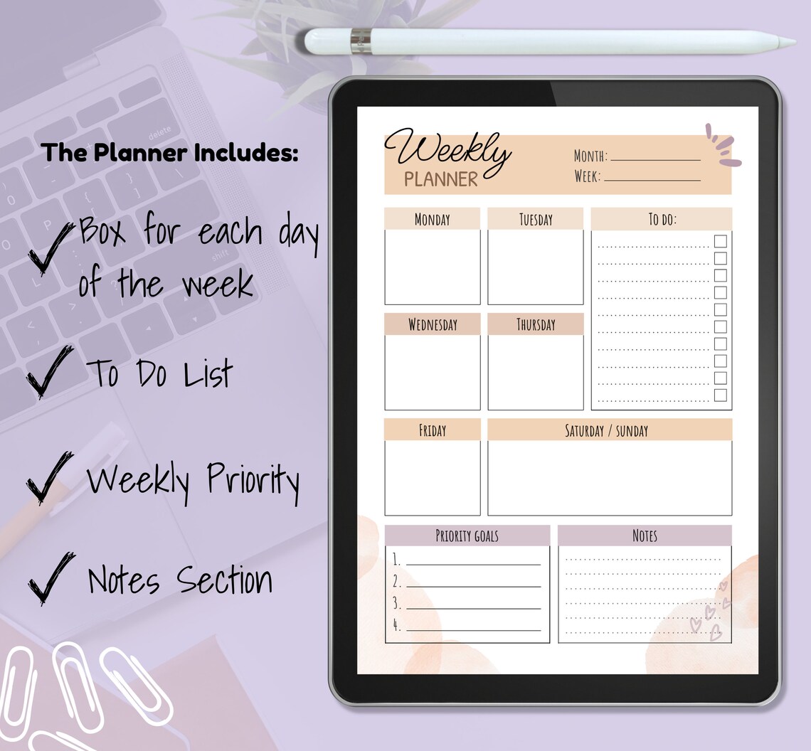 Printable Weekly Planner Weekly Digital Planner PDF Weekly - Etsy