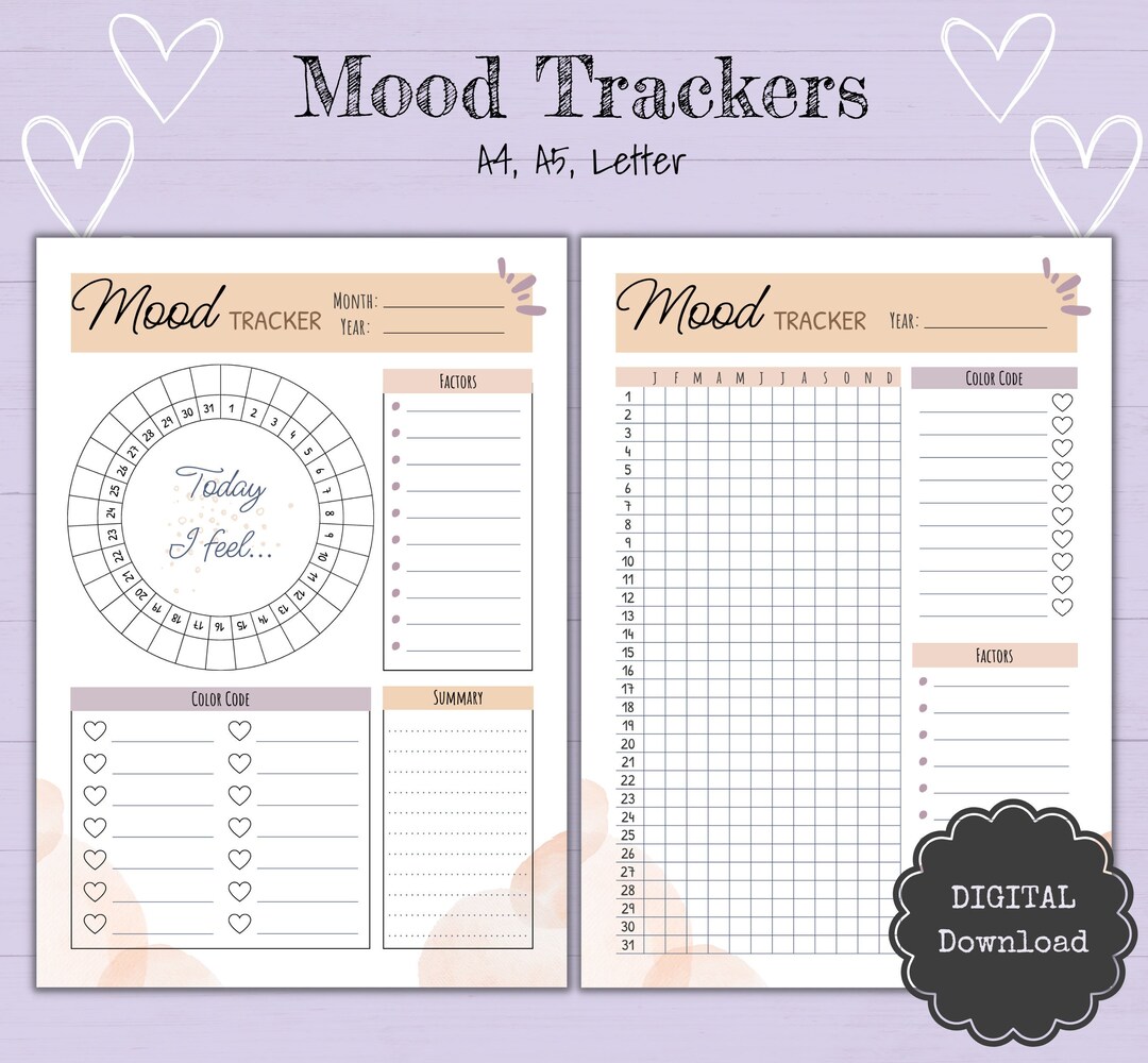 Mood Tracker Printable Monthly and Yearly Mood Tracker - Etsy Canada