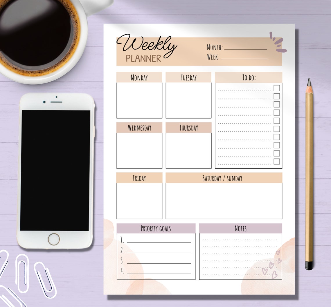 Printable Weekly Planner Weekly Digital Planner PDF Weekly - Etsy