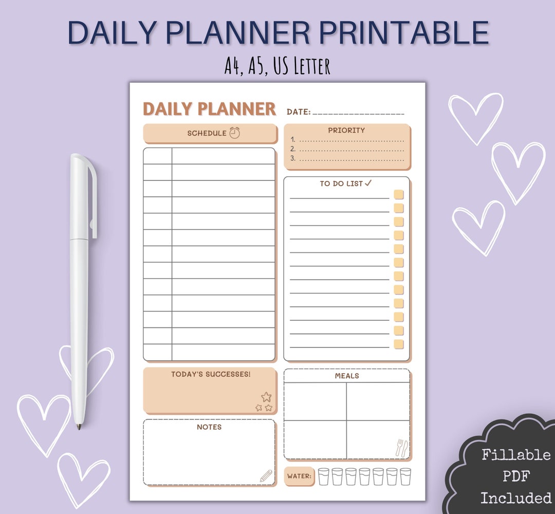 Daily Planner Printable Digital Daily Planner Productivity - Etsy