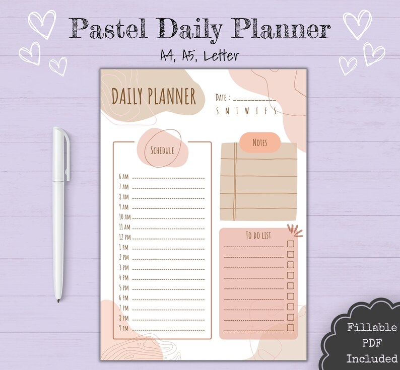 Daily Planner Printable, Cute Daily Planner, Pastel Daily Planner ...