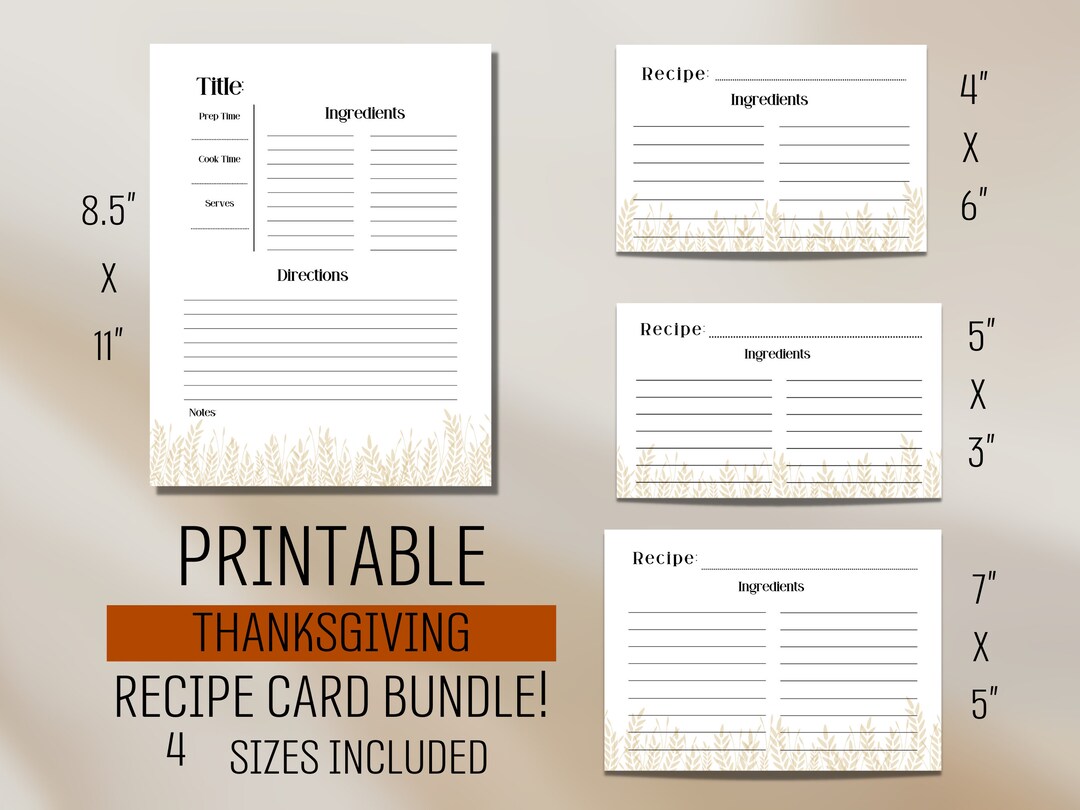 Thanksgiving, Recipe Card, Printable Recipe, Recipe Card Template ...