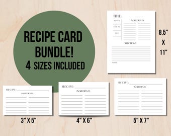 4x6, 3x5, 5x7, Recipe Card, Recipe Card Printable, Recipe Template ...