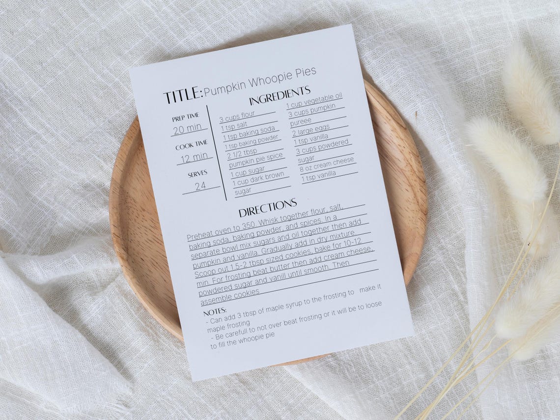 Recipe Card, Recipe Card Printable, Recipe Template, Recipe Card ...