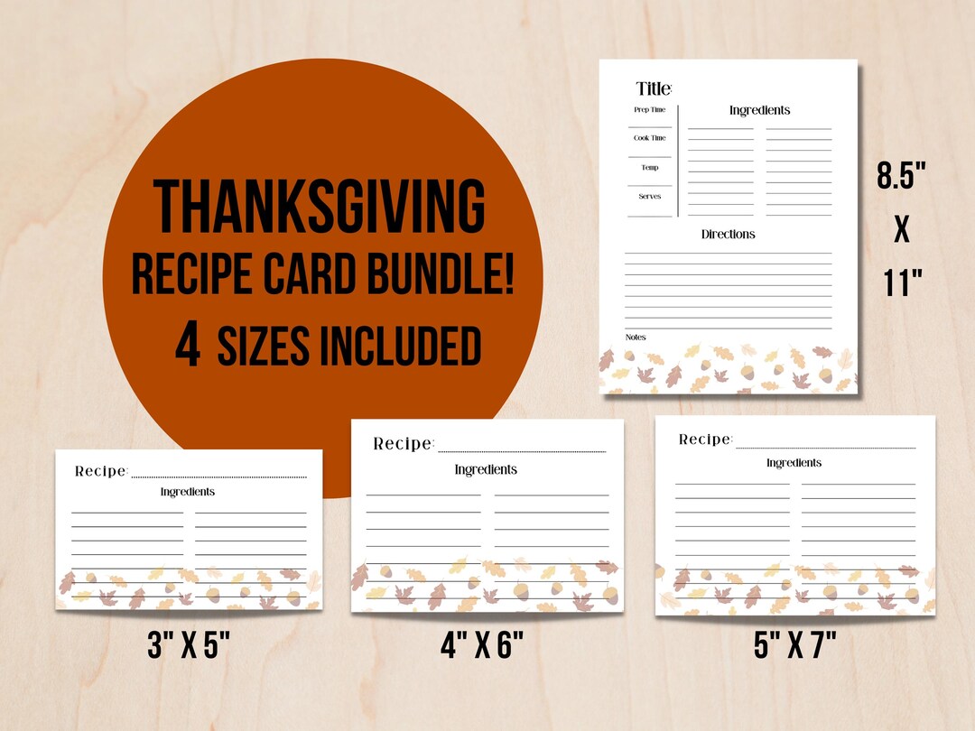 Thanksgiving, Recipe Card, Printable Recipe, Recipe Card Template ...