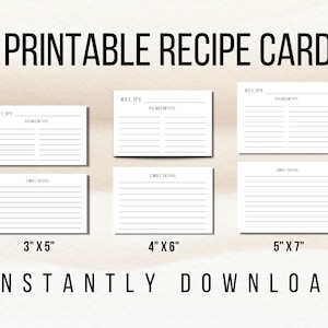 4x6, 3x5, 5x7, Recipe Card, Recipe Card Printable, Recipe Template ...