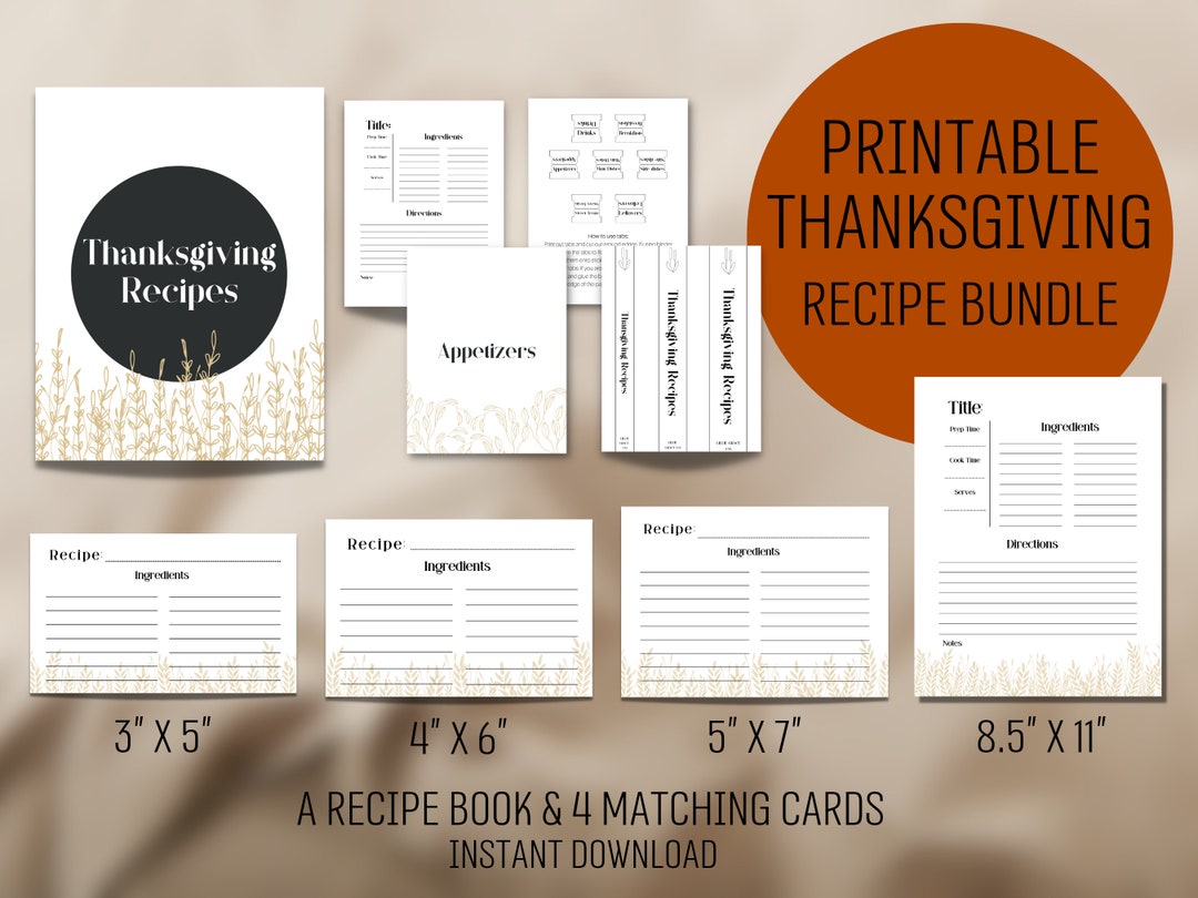 Thanksgiving, Recipe Book Binder, Recipe Card, Thanksgiving Cookbook ...