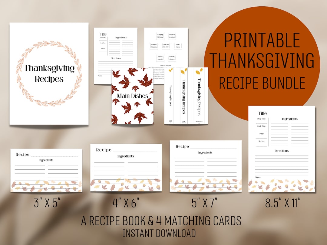 Thanksgiving, Recipe Book Binder, Recipe Card, Thanksgiving Cookbook ...