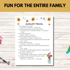 August Trivia Game Printable, Summer Puzzle, August Memorabilia - Etsy