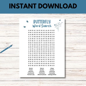 Butterfly Word Search, Spring Word Find, Spring Classroom Activity - Etsy