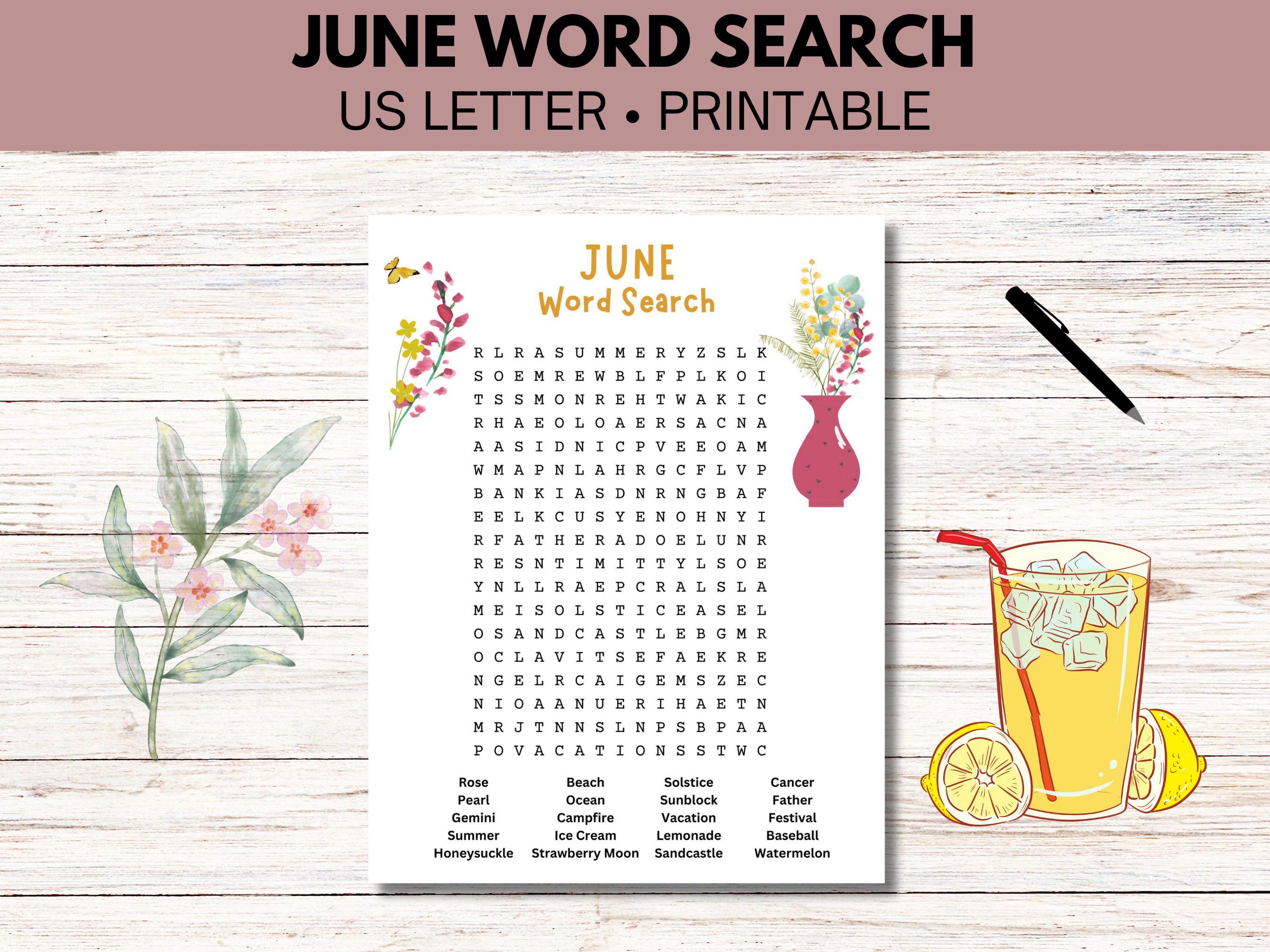 June Word Search Printable, Summer Word Hunt, June Word Find Classroom ...