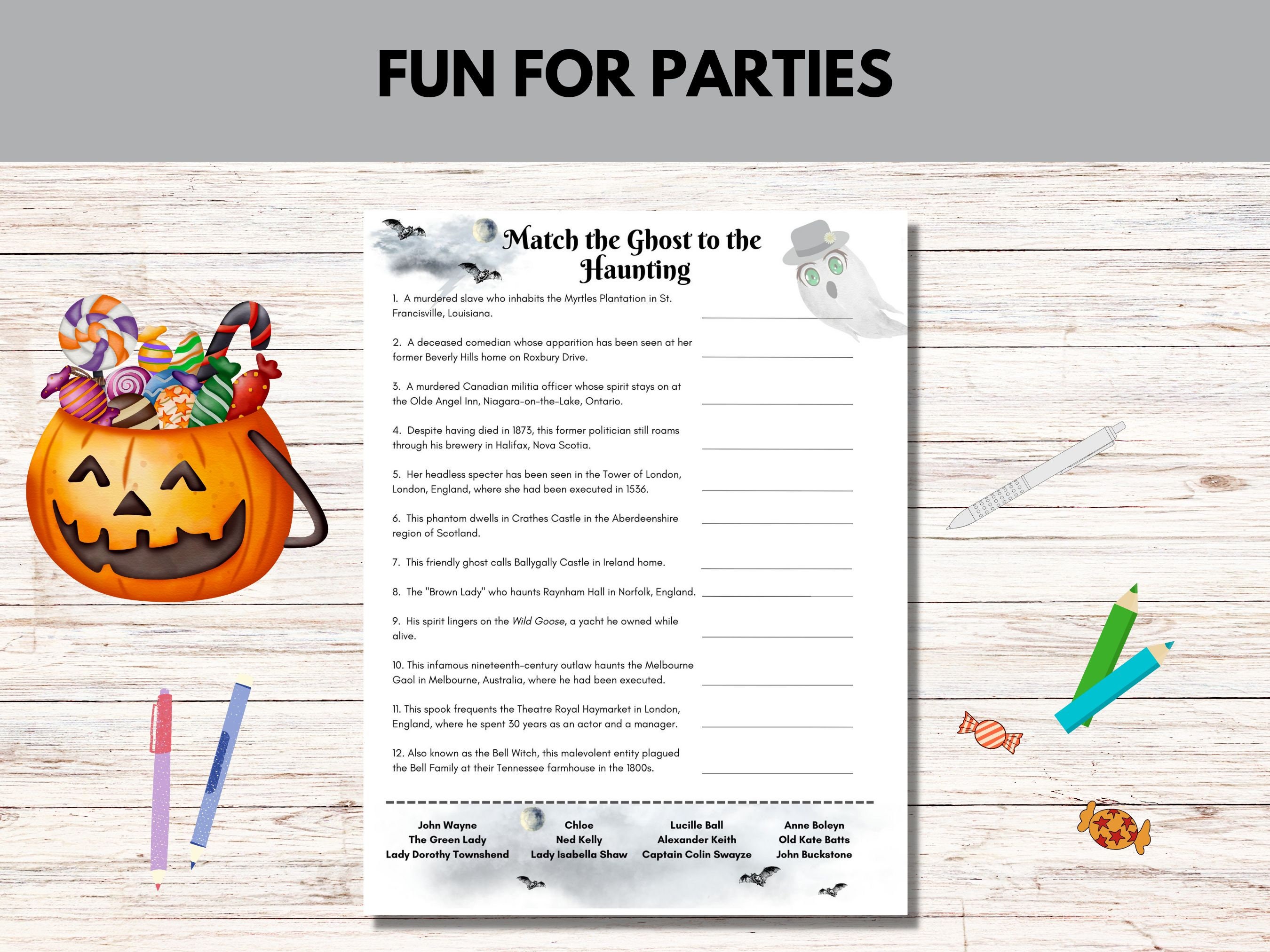 Printable Match the Ghost to the Haunting Game, Halloween Games, Fall ...