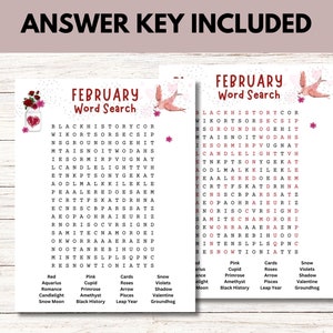 February Word Search Printable, Winter Word Find, Valentine's Day Word ...