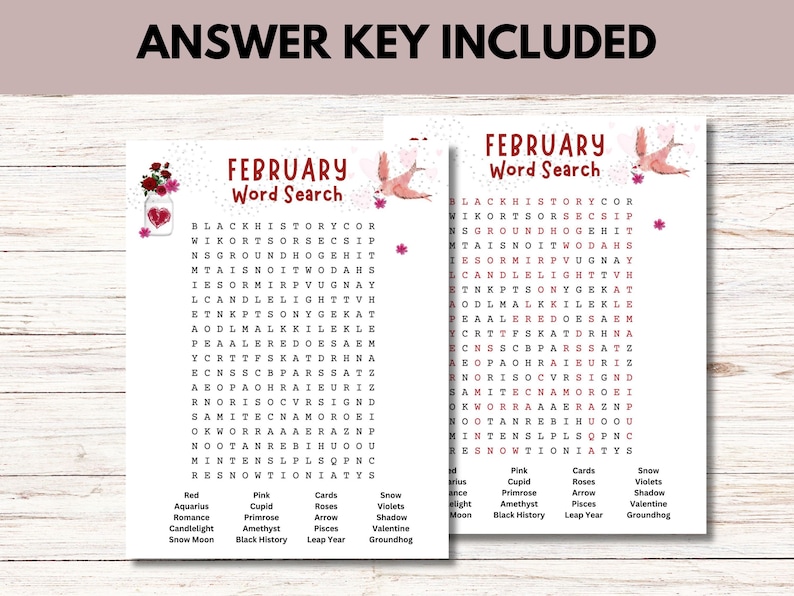 February Word Search Printable, Winter Word Find, Valentine's Day Word ...