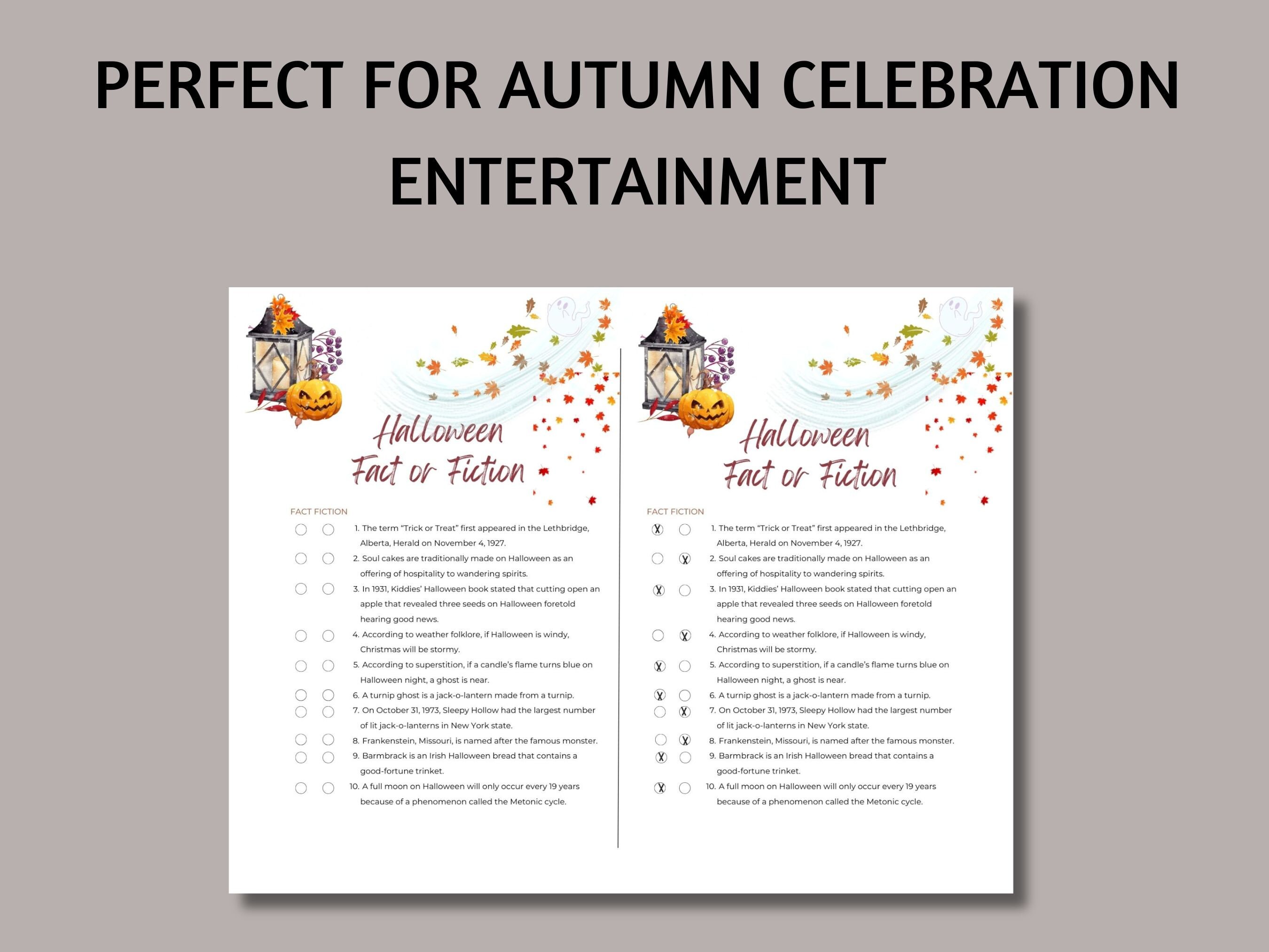 Halloween Fact or Fiction Printable Game Autumn Games Fall - Etsy
